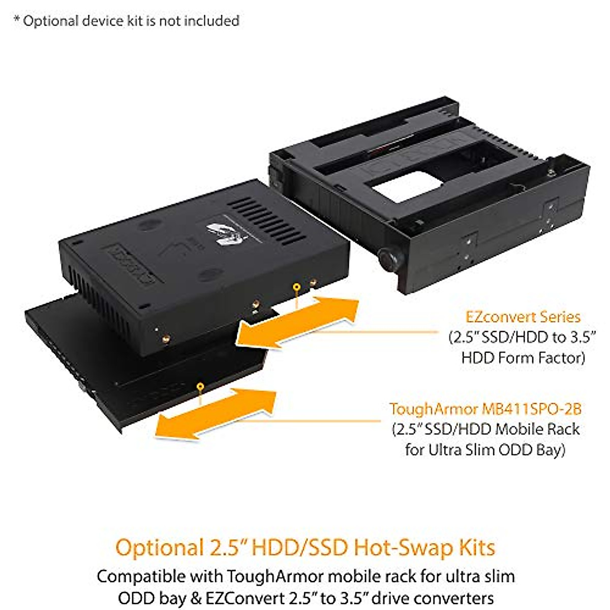 ICY DOCK Tool-Less 3.5” SATA HDD Mobile Rack and Ultra-Slim 9.5mm ODD Bay for External 5.25” Bay | DuoSwap MB971SPO-B (3.5" HDD + ODD)