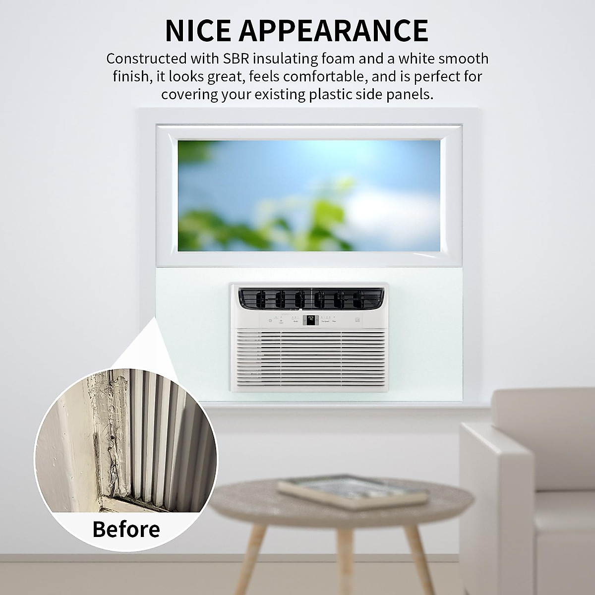 Window Air Conditioner,Side Insulated Foam Panel SBR001WHITE, Summer/Winter Heat and Draft Insulating,Two-Piece Panels Window Seal SBR (WHITE)