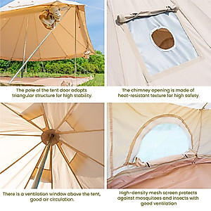 MC TOMOUNT Canvas Tent Bell Tent Yurt with Stove Jack Zipped Removable Floor for Glamping Truck Car Camping