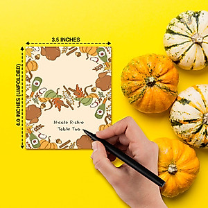 Fall Thanksgiving Table Place Cards, Orange Pumpkin Blank Seating Place Card for Table, 25 Pack Buffet Food Tent Labels, Double Design Name Cards, Thanksgiving Day Party Decorations(05)