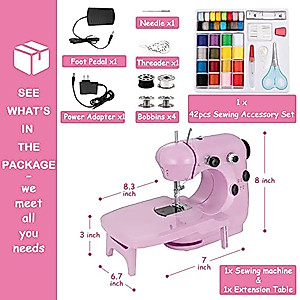 DenniesCare Mini Sewing Machine Handheld Sewing Machine for Beginners Sowing Machine with Extension Table Light Sewing Kit Sewing Products Cherry Blossom Pink