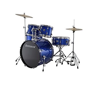 Ludwig Accent 5-piece Complete Drum Set with 22 inch Bass Drum and Wuhan Cymbals - Blue Sparkle