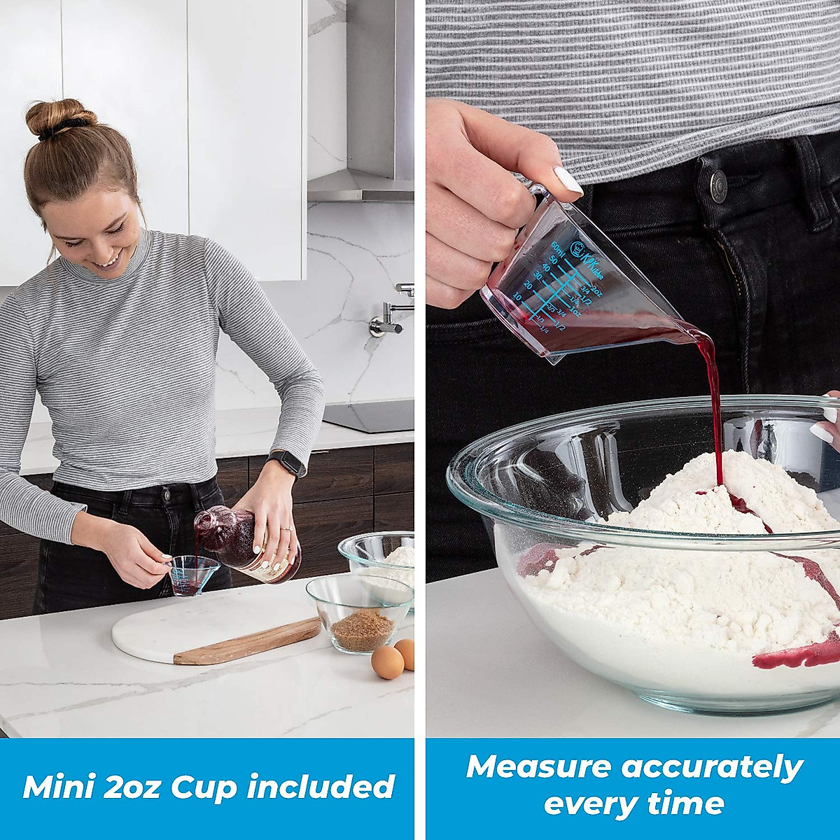 4-Piece Angled Liquid Measuring Cups Plastic Set - Mini Oz, 1, 2 and 4 Plastic Measuring Cup Sizes - Plastic Measuring Cups For Liquids with ML & Cups Measures - KPKitchen Small & Large Measure Cup
