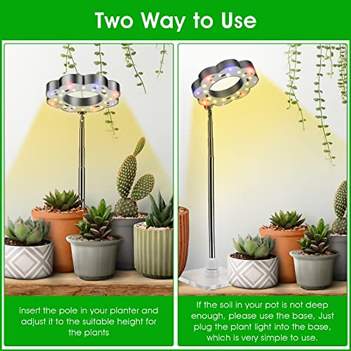 Grow Lights for Indoor Plants, Full Spectrum Plant Lights for Indoor Growing, Height Adjustable Led Halo Grow Light with Base, Growing Lamp with Automatic Timer, 10-Level Dimmable for Indoor Garden