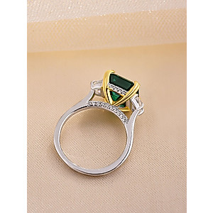 Effinny 4.5ct Women's Two-Tone Emerald Engagement Ring,Asscher Cut Green Paraiba Tourmaline Three Stone Promise Ring in 925 Sterling Silver(Size:4.5)