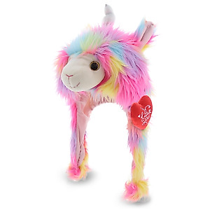 DolliBu I Love You Valentine Plush Rainbow Llamacorn Hat - Cute Stuffed Animal with Red Heart and Name Personalization Gift