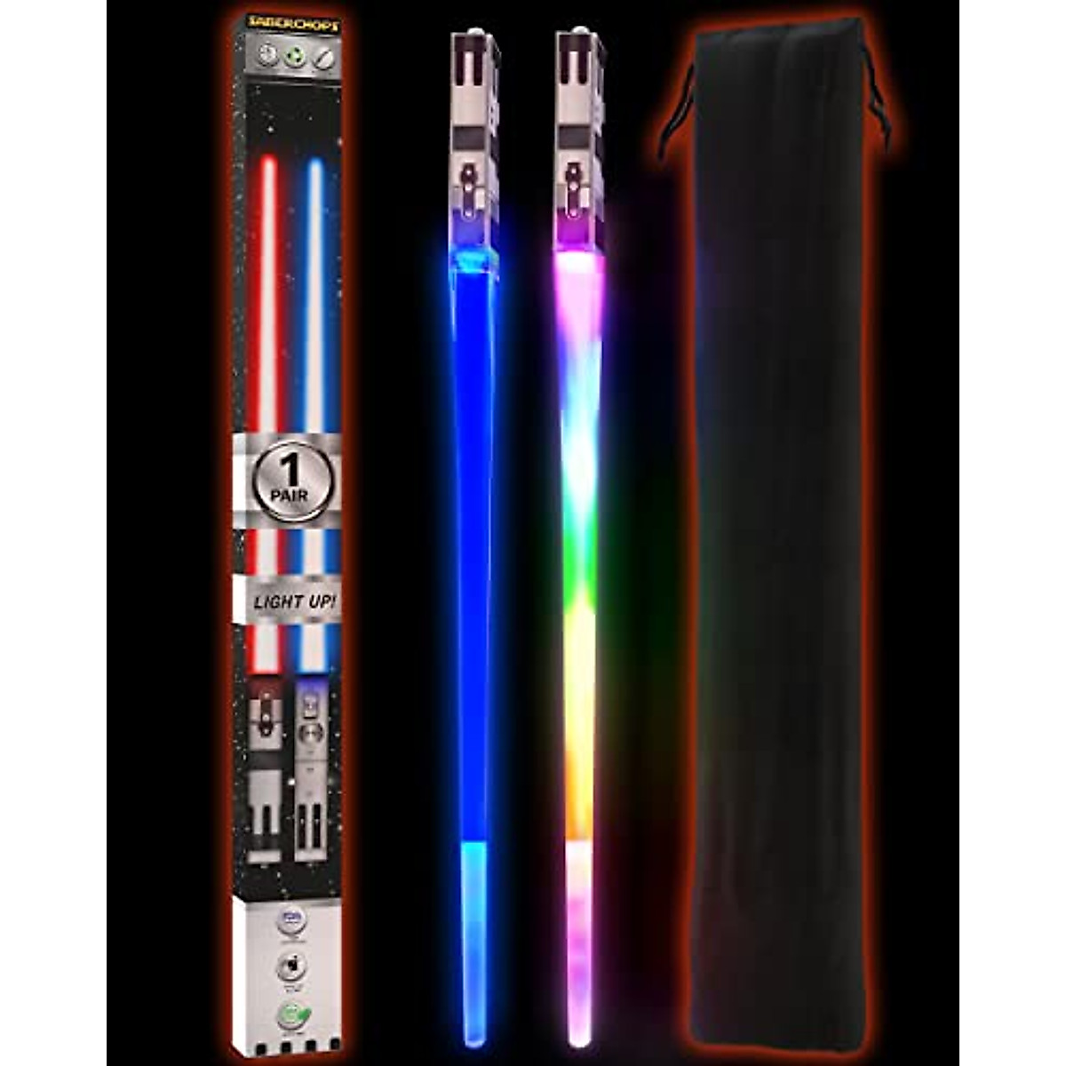 Lightsaber Chopsticks Light Up Star Wars Chopsticks Lightsaber Cool Chopsticks Light Saber Led Chopsticks, 1 PAIR, 8 Color Modes Frost Tips Carry Case
