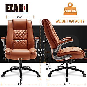 EZAKI High Back Office Chair-Flip-up Arms Executive Computer Desk Chair, Built-in Lumbar Support Thick Padded Adjustable Rock Tension Ergonomic Design for Back Pain