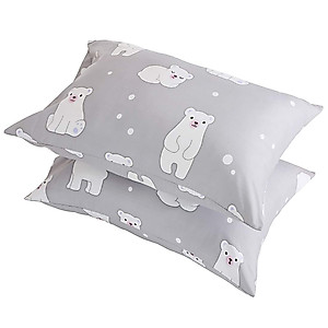 Homiest Polar Bear Pillowcase Cartoon Animal Printed Brushed Microfiber Pillowcases Standard Size 20x26, Grey Bear
