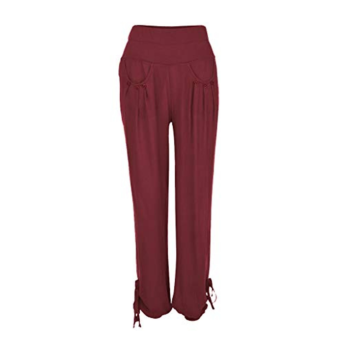 DUOWEI Track and Field Leggings Cotton Pants Women Casual Wide Linen Leg Loose and Trouser Women Casual Dress Pants for Work Wine