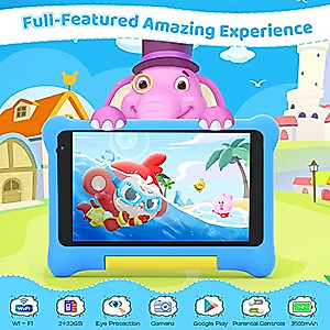 Kunleba 7 Inch Kids Tablet Andriod 11 Tablet for Kids Quad Core Processor 2GB RAM 32GB ROM 128GB Expansion 3500mAh Parental Control Learning Tablet Portable Shockproof Case (Blue)