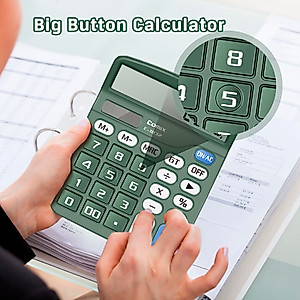 Comix Desktop Calculator 12 Digit with Large LCD Display and Big Button, 12 Digits Baisc Calculator, Solar Battery Dual Powered, for Office Home School C-1832(Green)
