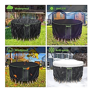 Round Patio Furniture Covers, 100% Waterproof Outdoor Table Chair Set Covers, 600D Heavy Duty Patio Furniture Covers, Anti-Fading, UV Resistant, 62" Dia x 28" H, Black