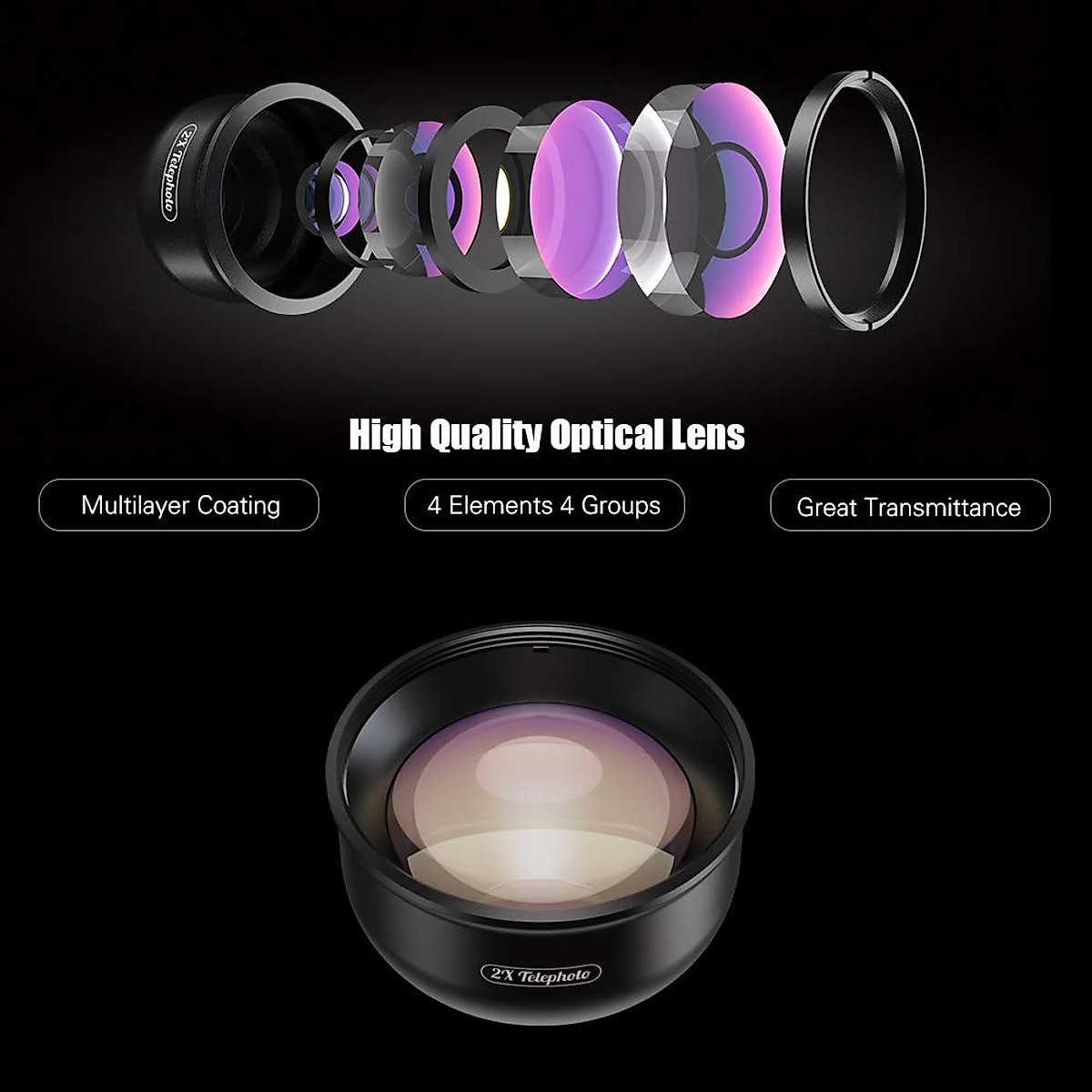 4K HD Telephoto Lens Portrait Phone Telephoto Lens No Distortion with Clip Compatible with iPhone Max Xs X Compatible with Phone
