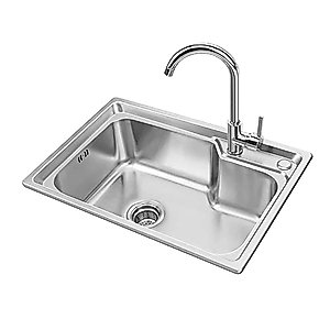Single Bowl Prep Kitchen Sink, 24x17in, 25x17in, 26x18in, 29x18in Drop-in Stainless Steel Sink for Garage Restaurant Bar, with Drain and Faucet (Color : Hot and Cold Water Faucet, Size : 24x17in)