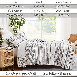 Southshore Fine Living, Inc. Oversized King Quilt Set, Striped Beige Lightweight Bedspread, 3-Piece Coastal Bedding Set, Soft Microfiber Fabric, California King Quilt Sets Oversized, Grey Stripes