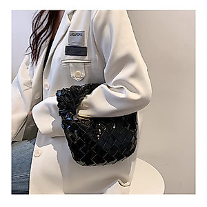 Women Handbag Leather Shoulder Bag Retro Woven Handmade Hobo Clutch Bag Fashion Mini Retro Hobo Tote Handbag Clutch Purse (Black)