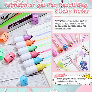 228 Pcs Kawaii Stationary Set Include Telescopic Boba Pencil Pouch Case Bag Gel Ink Pen Sticky Note Bubble Tea Sticker Pill Highlighter Stationary Cute School Supplies for Christmas Gift Kids (Vivid)