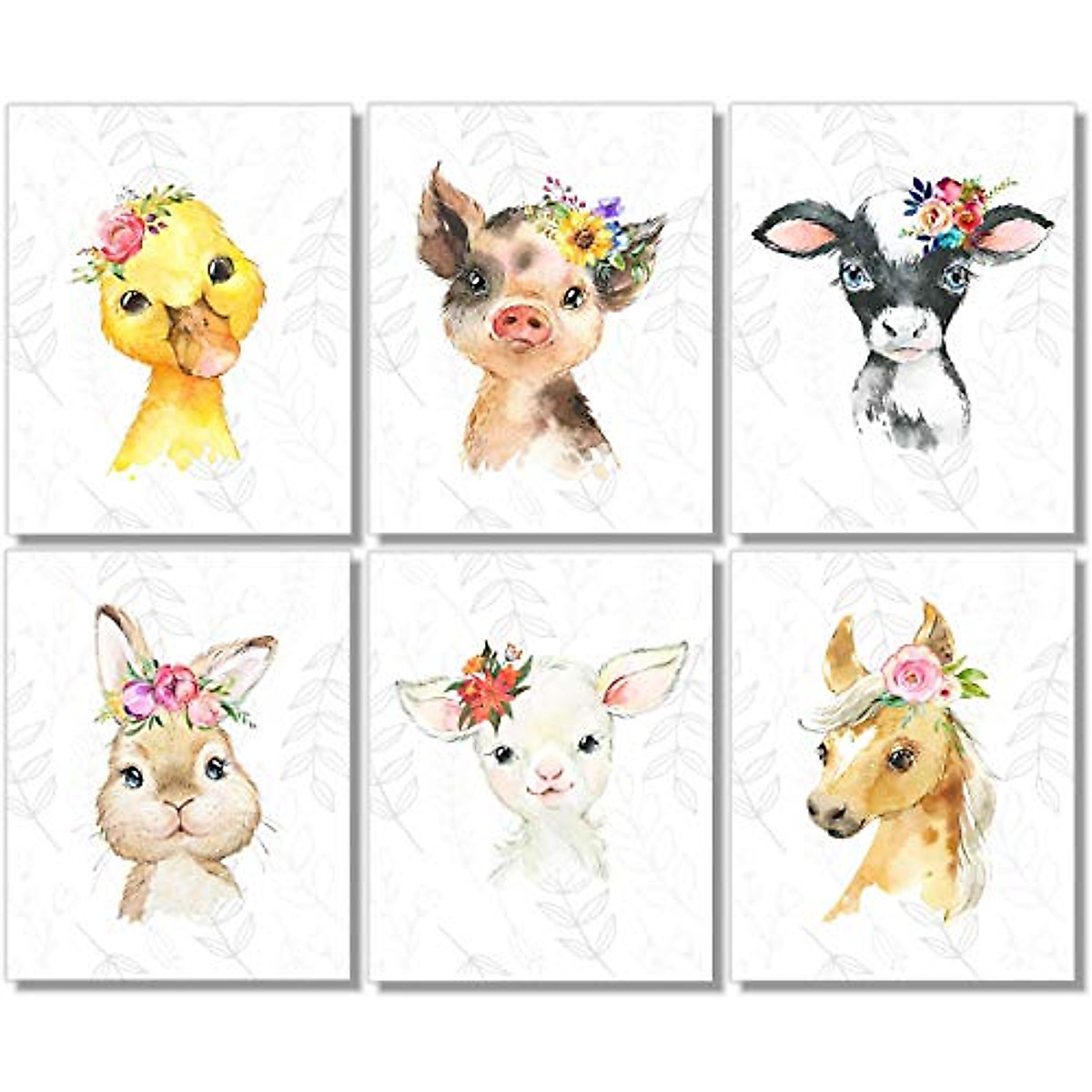 Baby Farm Animals Wall Art Prints - Nursery Decor - Set of 6-8x10 - Unframed - Watercolor