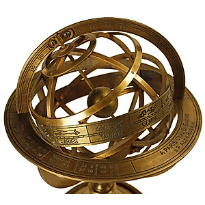 Brass Antique Finish Armillary Celestial Globe with Zodiac Engravings