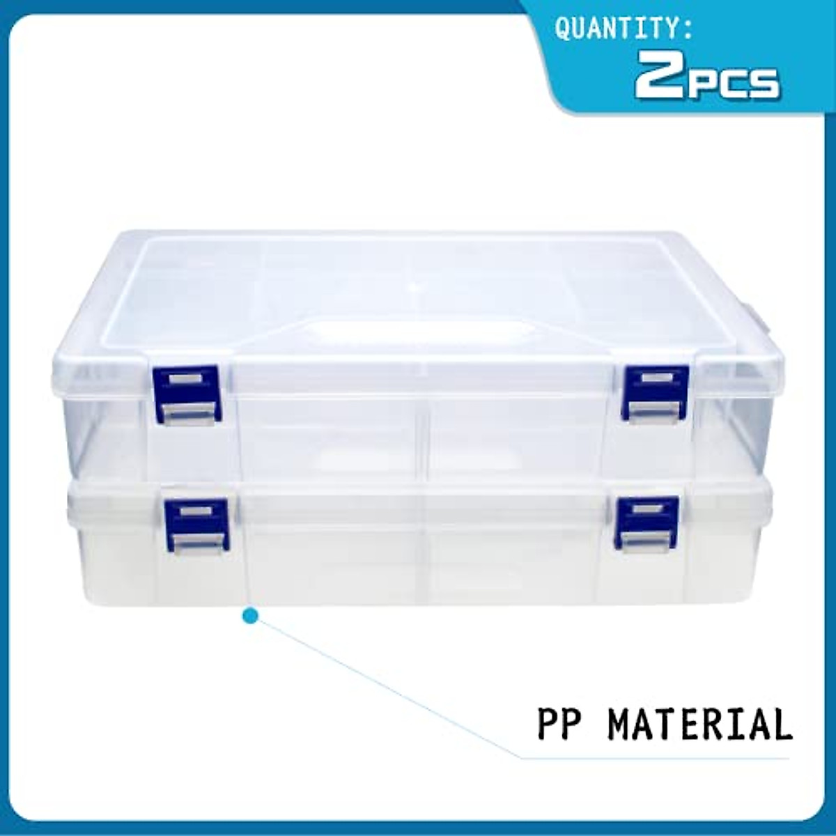 Gefischtter 2pcs Fishing Tackle Box,Tackle Boxes Organizer with Removable Dividers Clear Transparent Storage Trays for Fishing Lures,Baits,Hooks