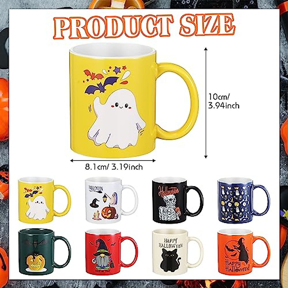 Maxdot 8 Pieces Halloween Mugs 12oz Mug Set Halloween Coffee Mugs with Handle Halloween Ceramic Matching Mugs for Home School Office Table Centerpieces Housewarming Holiday Party Gift