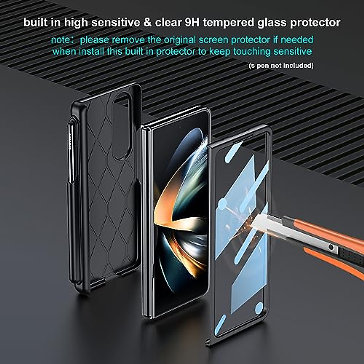 Libeagle Compatible with Samsung Galaxy Z Fold 4 Case, Support All Magsafe Accessories, Leather Back, Removable S Pen Holder on Hinge Protection, Screen Protector, Magnetic Cover 5G 2022 - Black