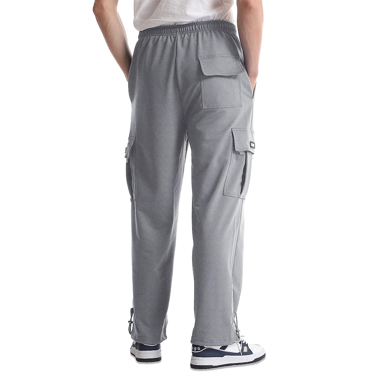 GYMBULLFIGHT Men's Cargo Sweatpants Loose Fit Pants Joggers for Men with Pockets, Open Bottom Drawstring Grey