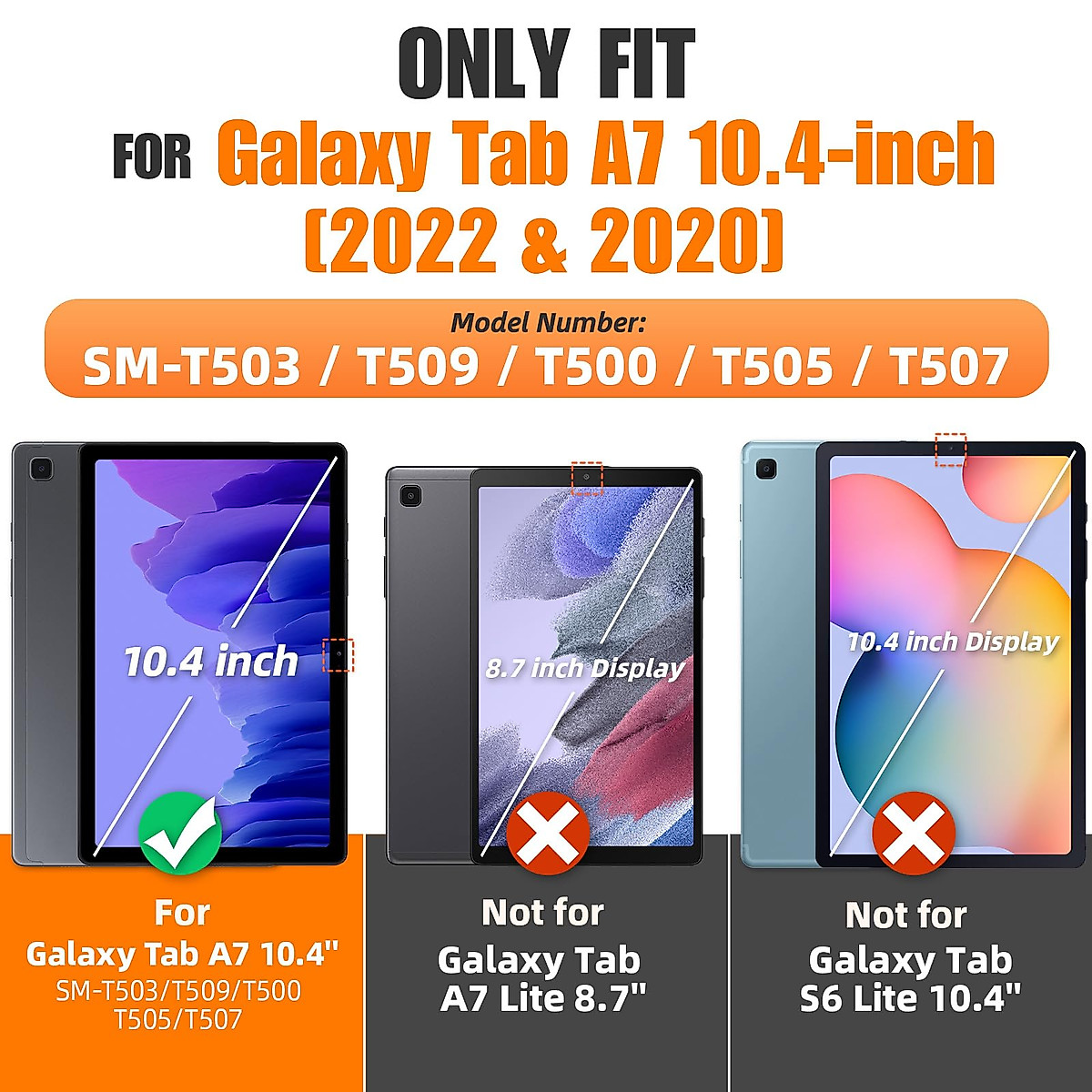 SEYMAC stock Case for Samsung Galaxy Tab A7 10.4 2022/2020 (T503/T509/T500/T505/T507) with Screen Protector, 360 Rotating Stand & Hand Strap, Drop-Proof Case, Black