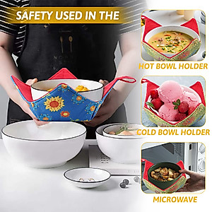 Mepple Microwave Bowl Cozy, Hot Soup Bowl Holders, Multipurpose Potholders for Hot & Cold Foods, Bowl-shaped Containers, Essential Kitchen Utensils Gadgets, Set of 2, Green and Blue
