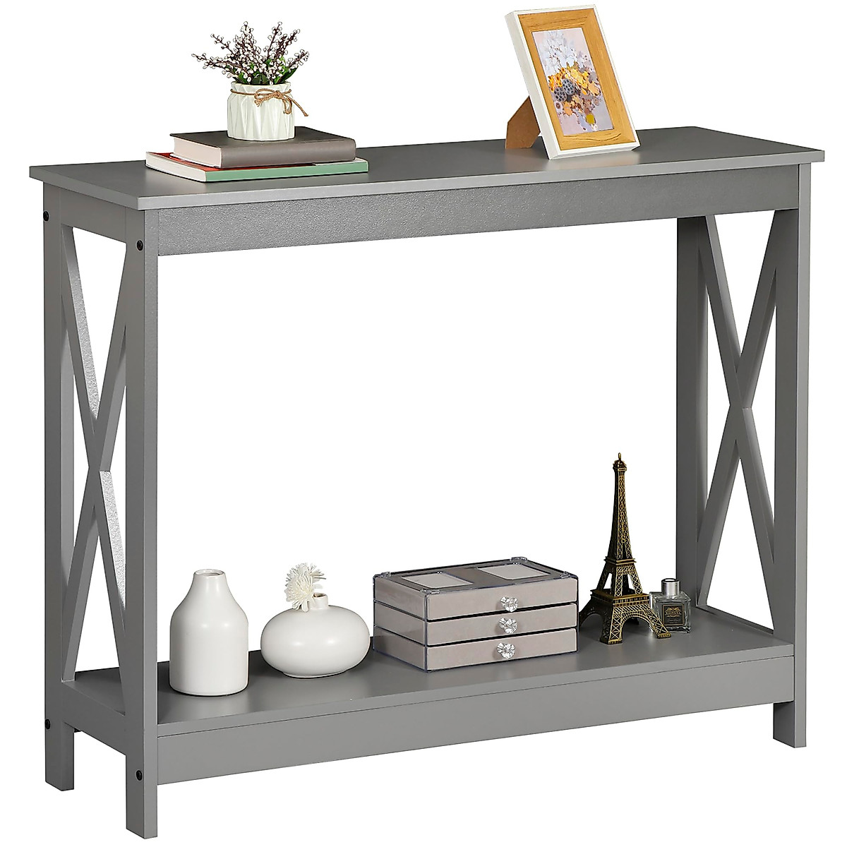 ZENY Console Table, Entryway Table, Narrow Sofa Table with 2-Tier Shelves, Entrance Table for Living Room, Entryway, Hallway, Foyer (Grey)