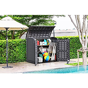 Duramax Cedargrain StoreAway 1200L Plastic Garden Storage Shed / Arc Lid - Outdoor Storage Bike Shed – Durable & Strong Construction– Ideal for Tools, Bikes, BBQs & 2X 240L Bins, 145x85x125 cm, Grey