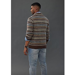 Men's Fair Isle Cardigan Sweater Stylish Ugly Holiday Cardigan Brown 2XL