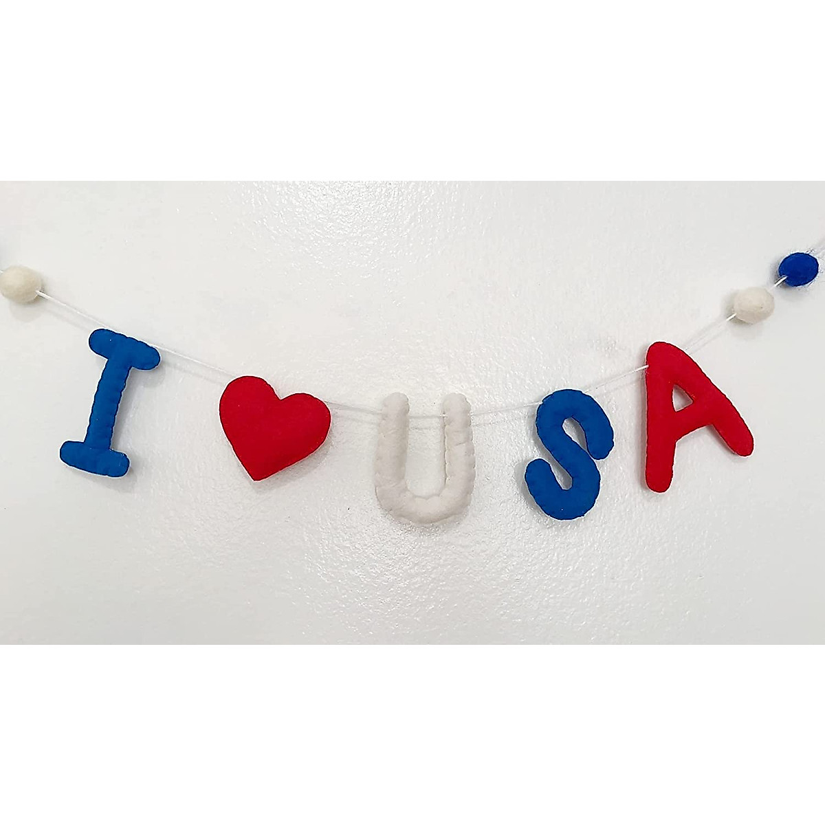 Awesome Bros Craft Handmade 4th of July Decorations American Independence Day Party Banner Felt Ball Garlands White Blue and Red Pom Pom Ball Felt Letters Garlands(4th of July Garland)