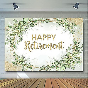 Avezano Sage Green Retirement Party Decorations Sprinkle Gold Dots Happy Retirement Backdrop Greenery Leaves Retire Photoshoot Background Banner (7x5ft)