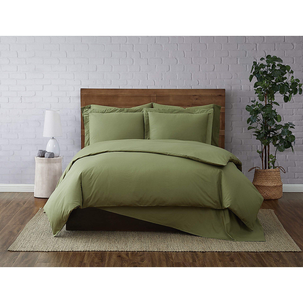 Brooklyn Loom Solid Cotton Percale Olive Green Full/Queen 3-Piece Duvet Set (DCS3158OGFQ-00)