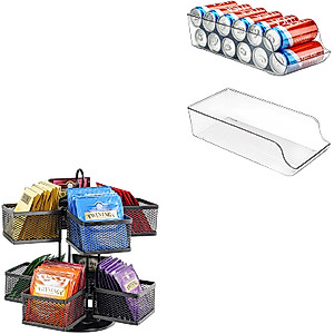 Puricon 2 Pack Skinny Can Drink Dispenser Organizer for Refrigerator Bundle with Tea Bag Organizer Storage Holder 360-Degrees Spinning Carousel