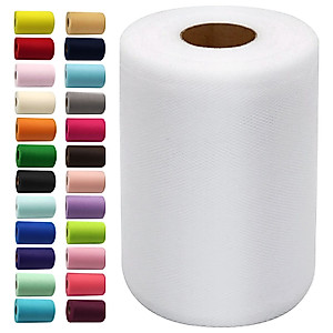 White Tulle Fabric Rolls 6 Inch by 100 Yards (300 feet) Fabric Spool Tulle Ribbon for DIY White Tutu Bow Baby Shower Birthday Party Wedding Decorations Christmas Craft Supplies