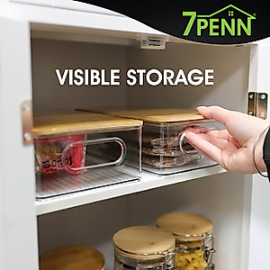 7Penn Stackable Storage Bins with Lids - 2 Pack Bamboo Lid Storage Containers for Home Organizing - Clear Acrylic Stacking Container for Pantry, Bathroom, Kitchen, Fridge, or Closet Organization