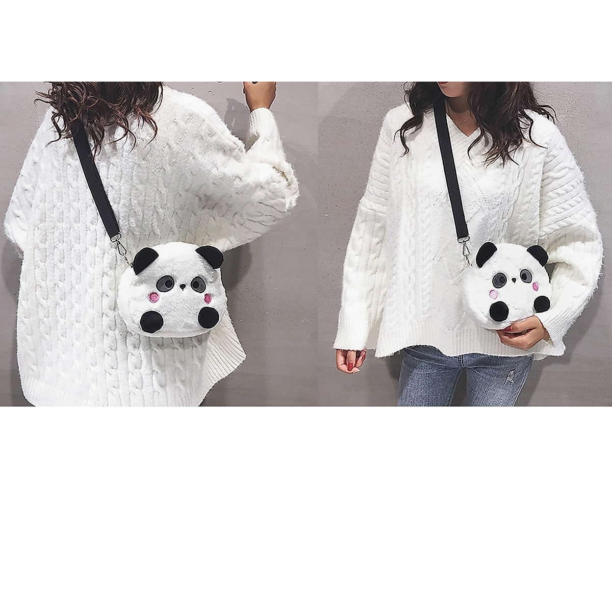 Amamcy Cute Panda Plush Crossbody Purse Small Fluffy Satchel Shoulder Bag Messenger Bag Handbag Purse for Women
