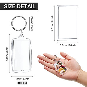 MTLEE 100 Pieces Clear Acrylic Photo Frame Keychain Photo Insert Keyrings Blank Rectangle DIY Keychain Picture Frame Keyring with Split Ring Suit for 1.3 x 1.8 Inches Photos