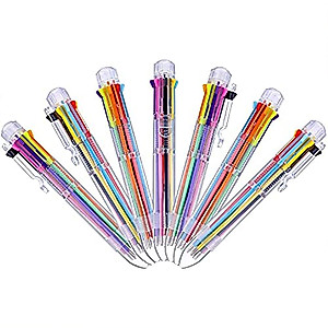 Hicarer 16 Pack Multicolor Pens 8-in-1 Retractable Ballpoint Pens 8 Colors Transparent Barrel Ballpoint Pen for Office School Supplies Students Children Gift