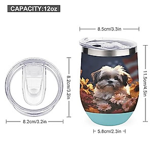 WYUSPGK 304 Stainless Steel Insulated Cup, Shih Tzu Dog And Flowers Print Smooth Rim, Durable & Reusable - Perfect for Office, Home, And Travel