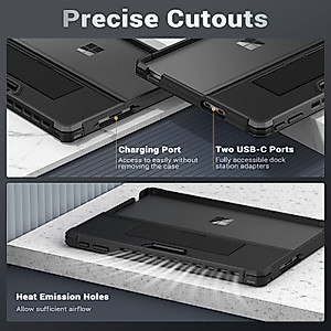 MoKo Case Compatible with Microsoft Surface Pro 11, Surface Pro 10, Surface Pro 9 13 Inch, All-in-One Protective Rugged Cover with Hand Strap, Compatible with Type Cover Keyboard, Black