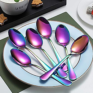 Rainbow Dinner Spoons, Kyraton 6 Pieces 7.5" Stainless Steel Table Spoon With Titanium Colorful Plating, Rainbow Soup Spoons, Dessert Spoons Sliverware Dishwasher Safe Set of 6