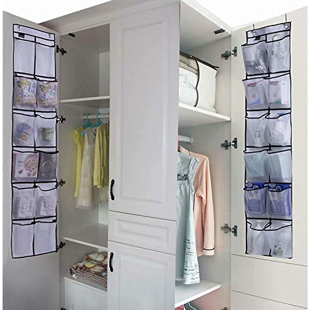 NXqilixiang Over The Door Shoe Organizer Hanging Shoe Hanger with 12 Large Clear Mesh Pockets for Narrow Closet Door for Storage Men Sneakers Women High Heeled Shoes Slippers kids toy White 2 Pack