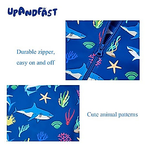 upandfast Baby Boys Swimsuit Long Sleeve One Piece Swimwear Zip Rash Guard Sun Protection (Blue Shark, 24-36 Months)