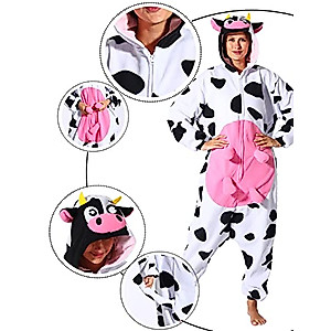 Adult Cow One-Piece Pajamas Animal Cosplay Halloween Costume for Men Women