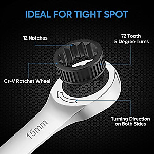 TICONN Mechanic Cr-V Ratcheting Wrench Set with Organizer Rack, Professional Slim Profile (12PCS mm (Metric))