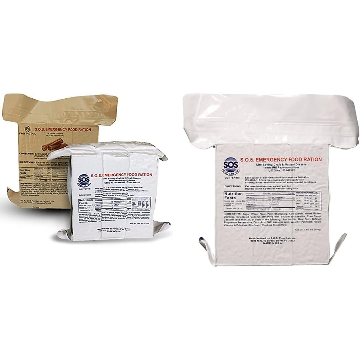 S.O.S. Rations Emergency 3600 Calorie Food Bar (Cinnamon + Coconut, 2 Pack)